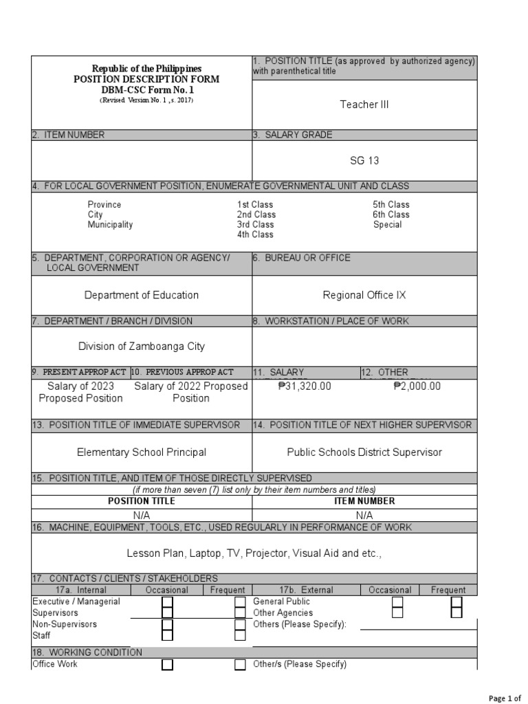 DBM-CSC Form No. 1 PDF - TEACHER III | PDF | Teachers | Curriculum