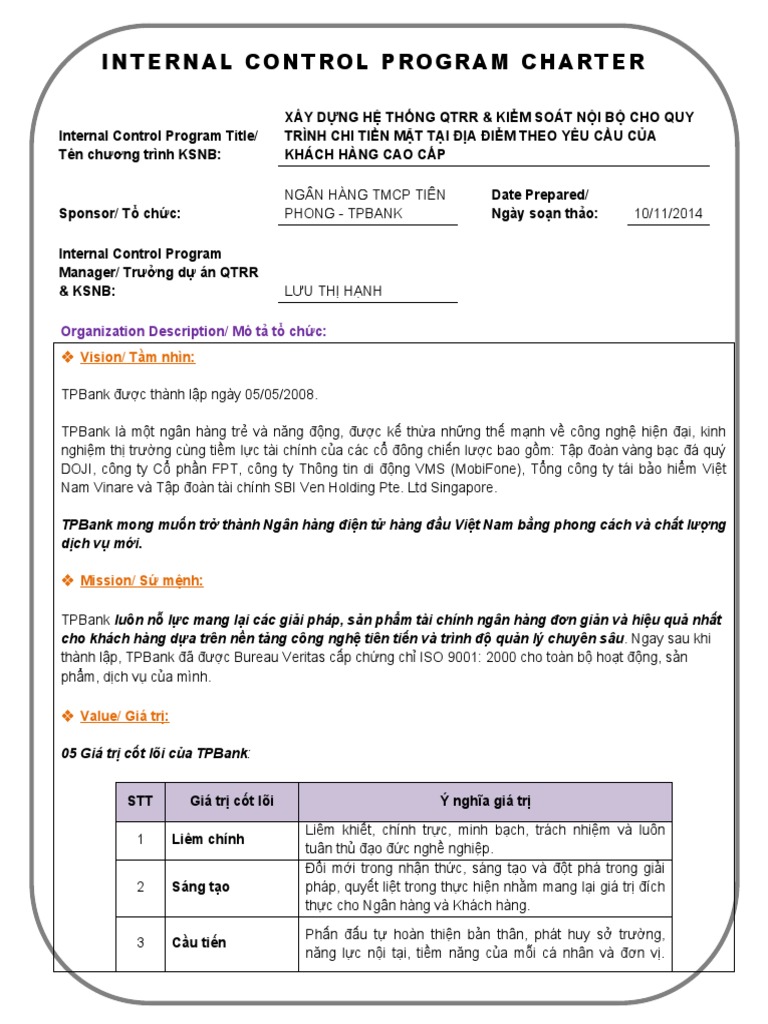 1.TPBank - Internal Control Program Xây dựng hệ thống KSNB cho QT chi tiền mặt tại địa chỉ KHCC ...