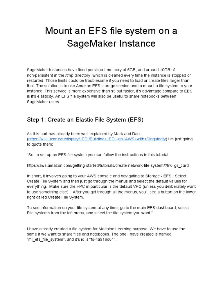 Mount An EFS File System On A SageMaker Instance | PDF | File System | Computer File