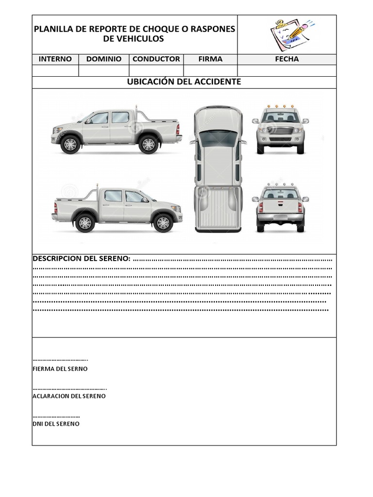 Planilla de Reporte de Choques Vehiculares | PDF