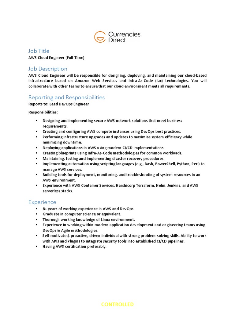 AWS - Cloud Engineer-Job-Specification | PDF