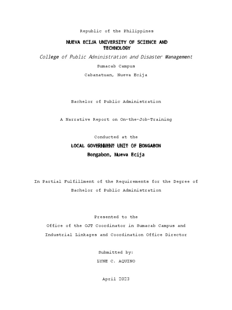 OJT Narrative Report: Public Administration | PDF