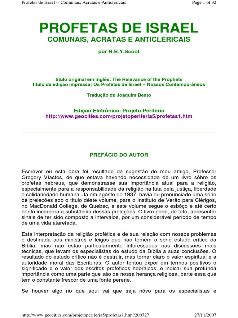 Profetas de Israel 1 | Download grátis PDF | Profeta | Bíblia