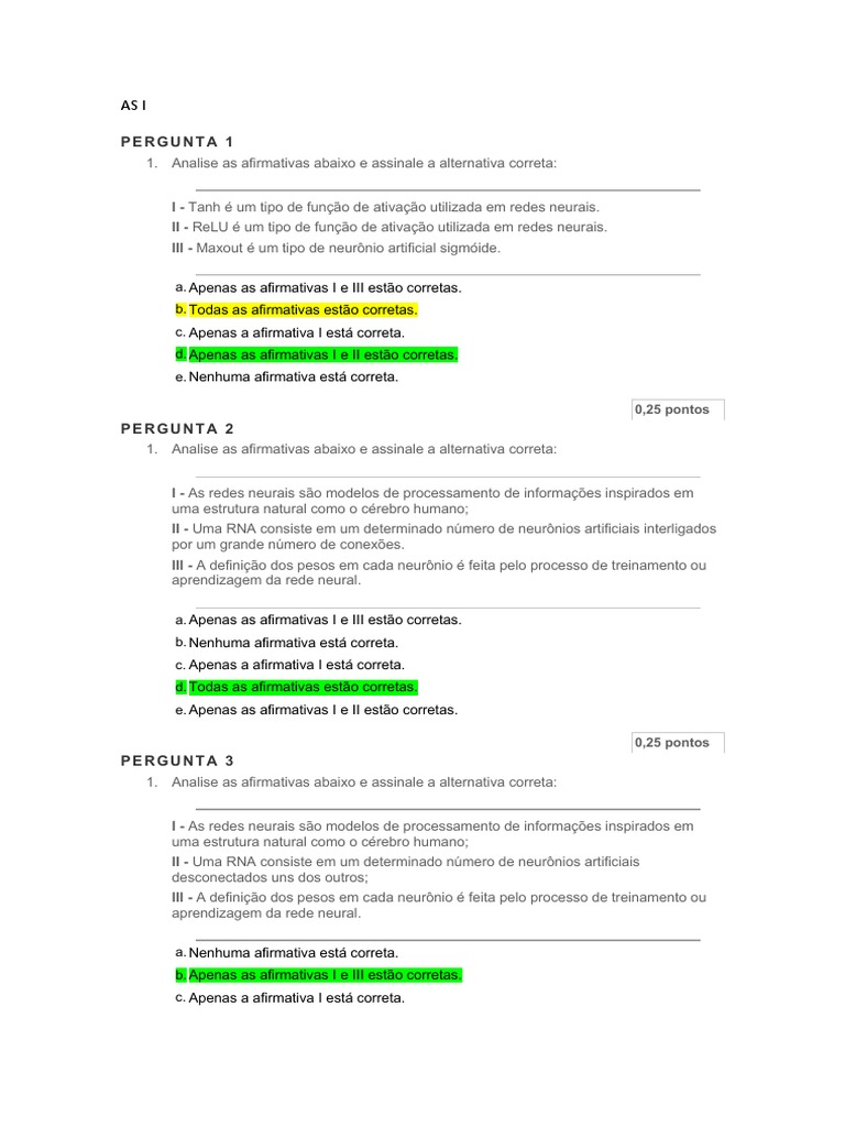 Pergunta 1: A. B. C. D. e | PDF | Rede neural artificial | Matemática aplicada