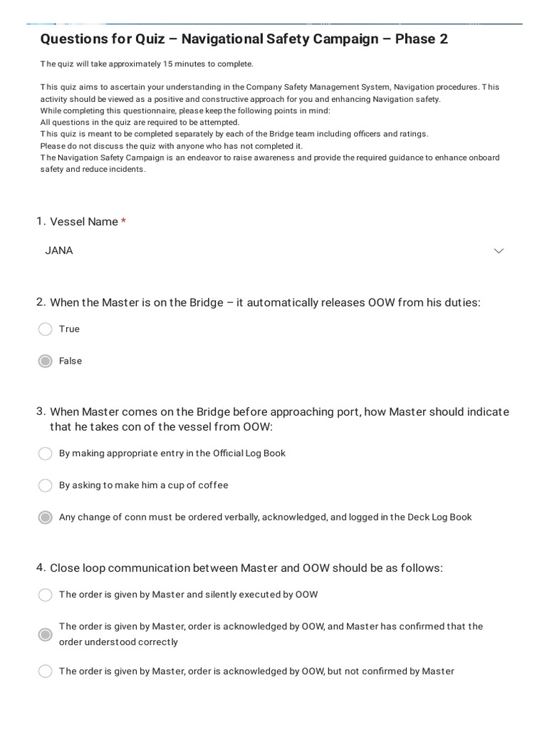 Questions For Quiz - Navigational Safety Campaign - Phase 2 | PDF ...