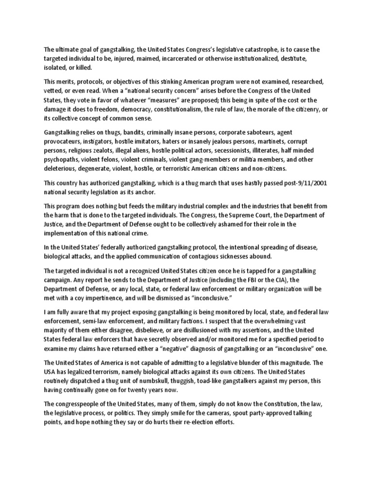US Gangstalking: A Legislative Failure | PDF | Crimes | Crime & Violence