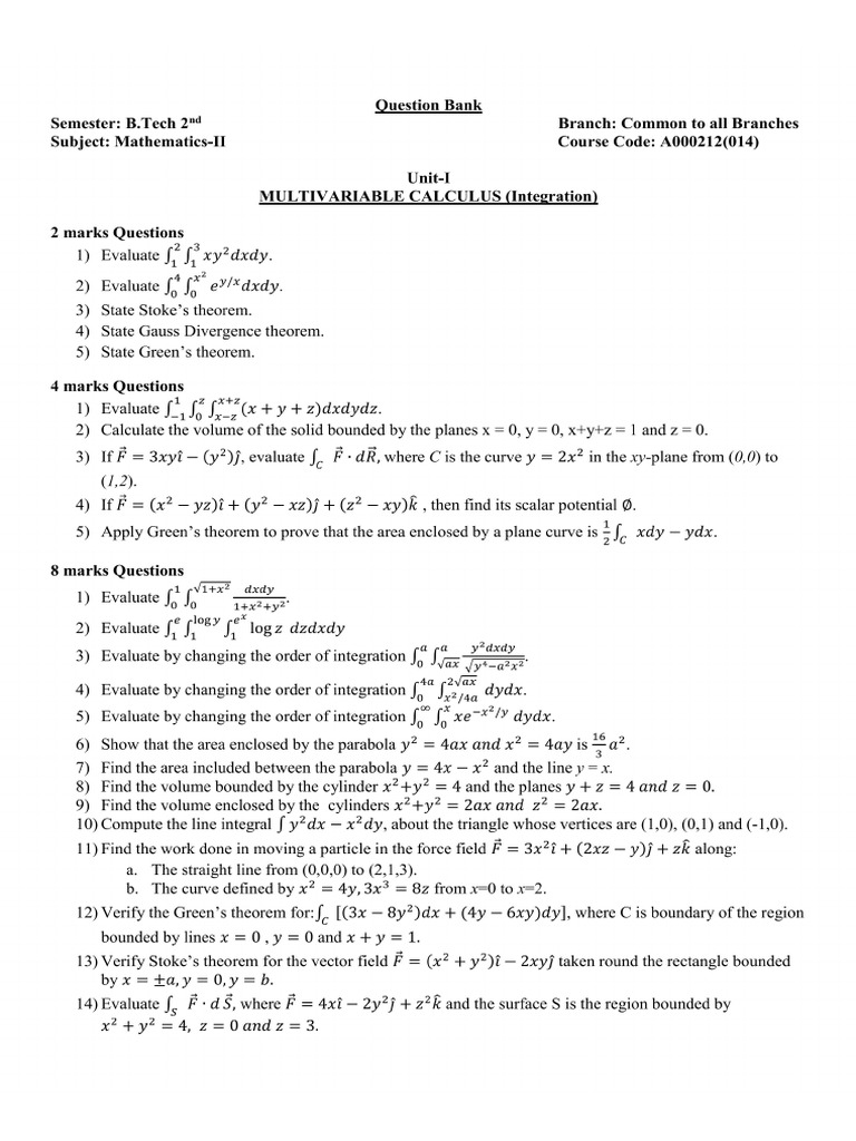 Question Bank Maths-II | PDF