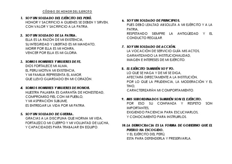 Código de Honor Del Ejercito | PDF