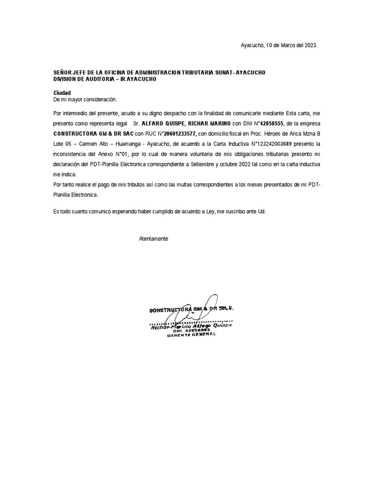 Carta de Sunat Constructora | PDF