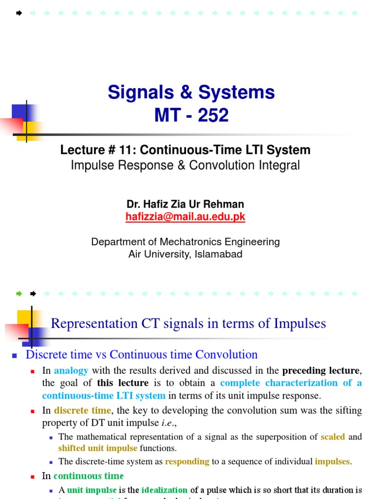 Continuous-Time LTI Systems: Impulse Response & Convolution | PDF | Discrete Time And Continuous ...
