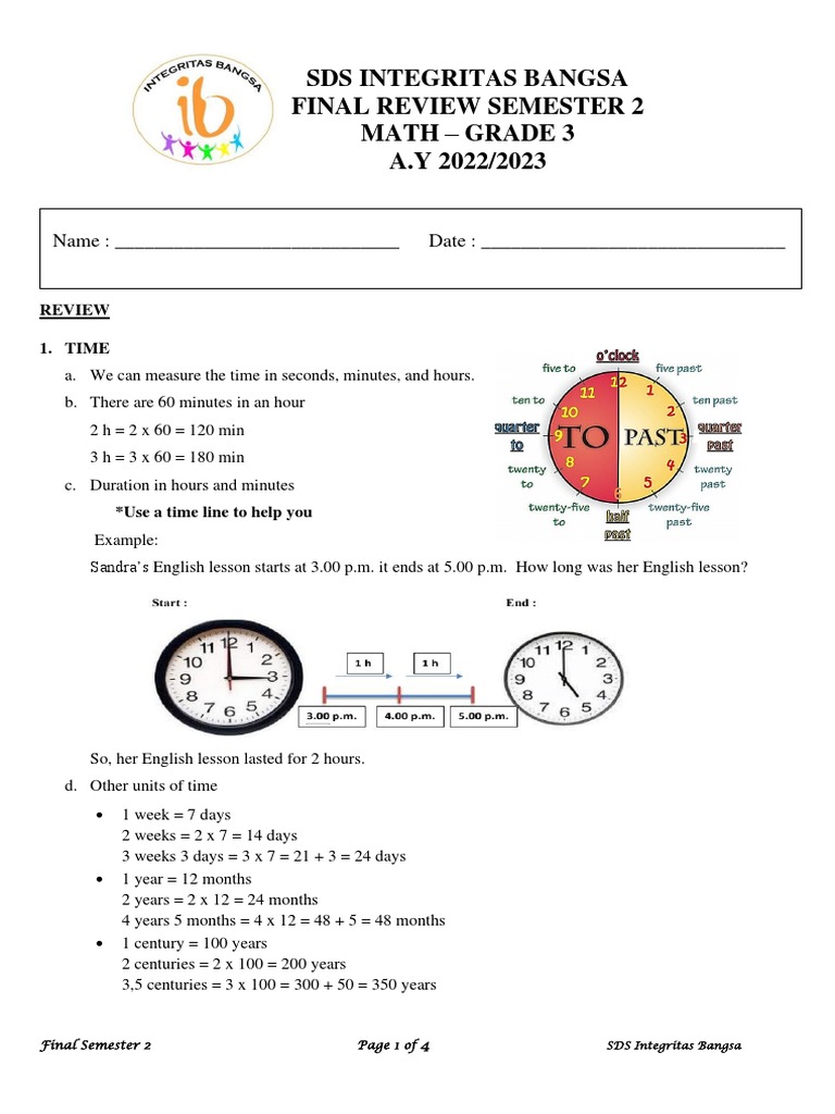 Grade 3 Math Final Review Semester 2 | PDF | Quantity | Metrology