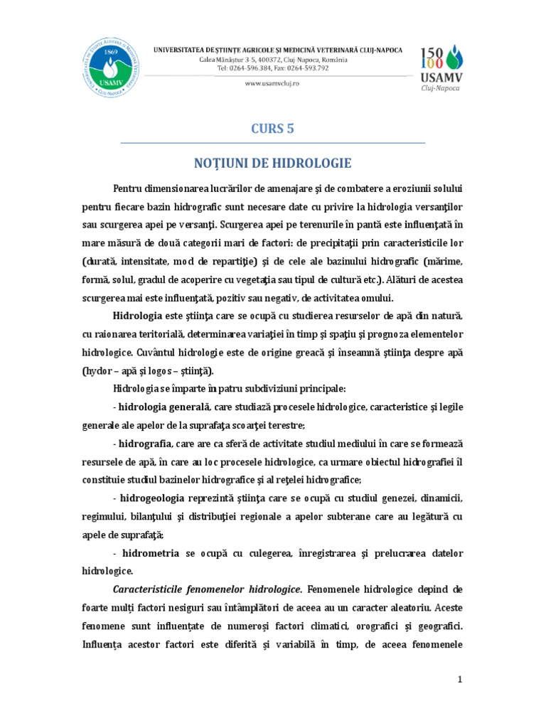 Curs 5 - Notiuni de Hidrologie | PDF