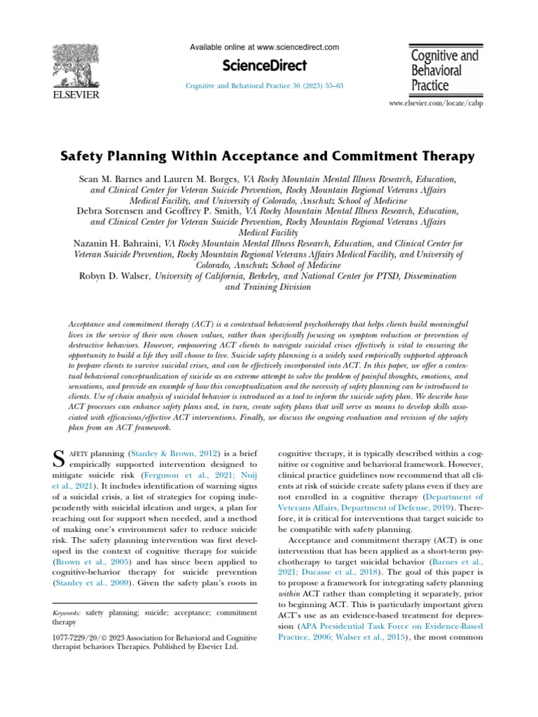 2023 - ACT Safety Plan | PDF | Psychotherapy | Dialectical Behavior Therapy