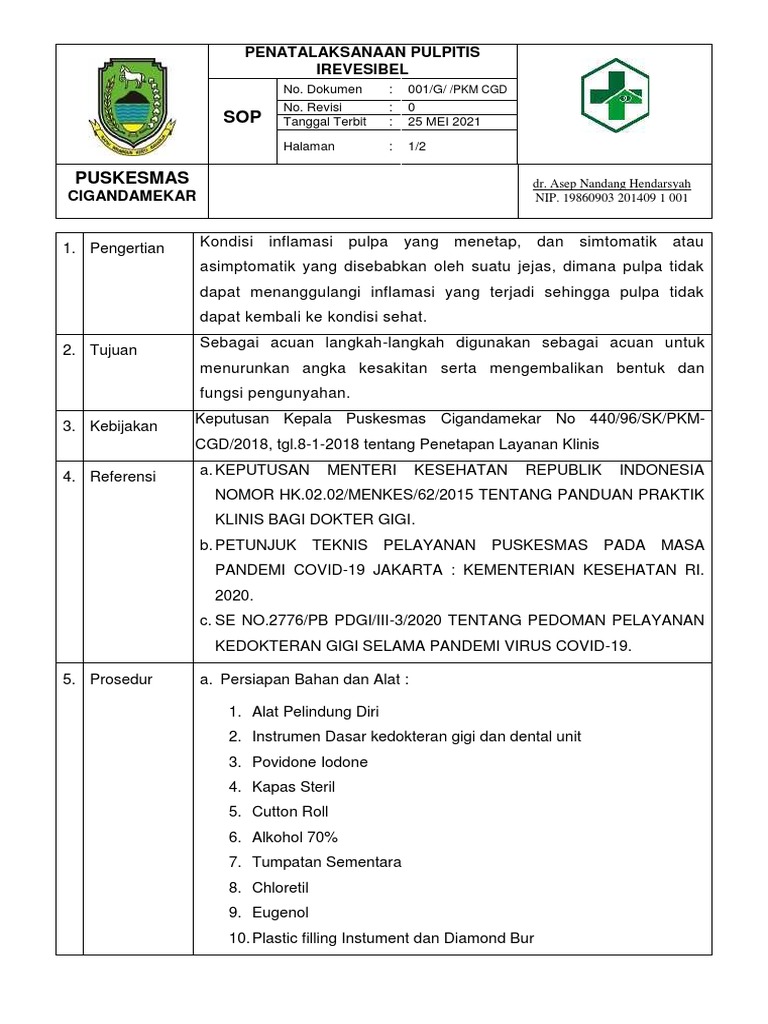 Sop Penyakit Poli Gigi PKM Cigandamekar | PDF | Pengembangan Diri | Kesehatan Holistik