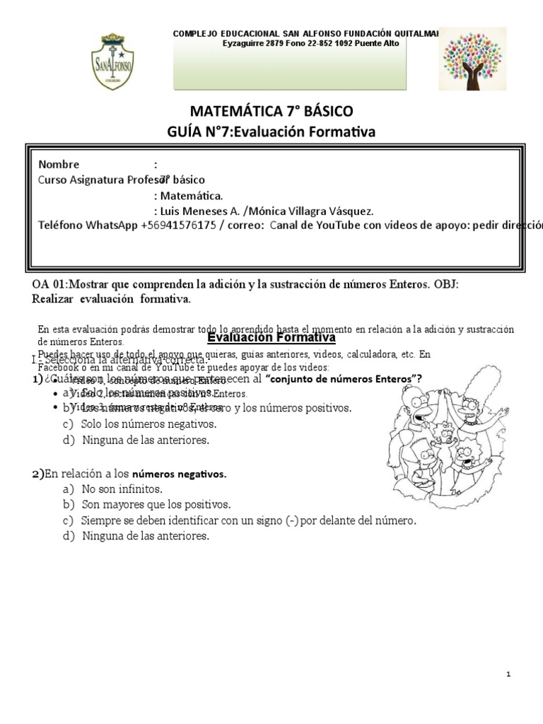 Matemática Guía N 7 Pdf Entero Números