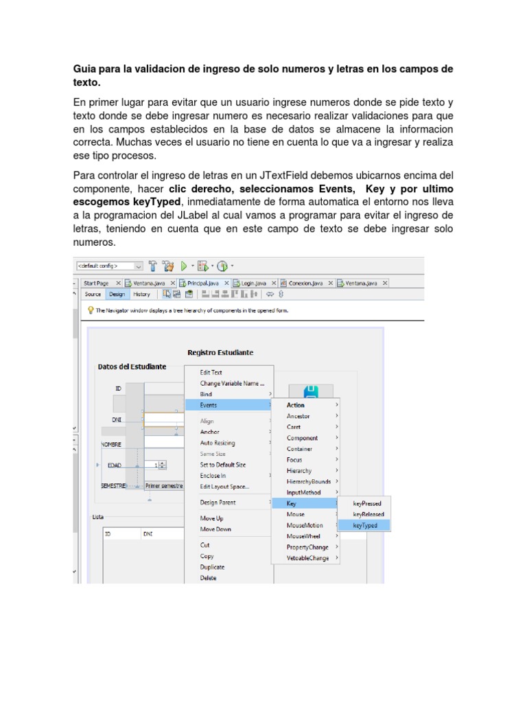 Validacion de Campos de Texto JTextField - Java | PDF