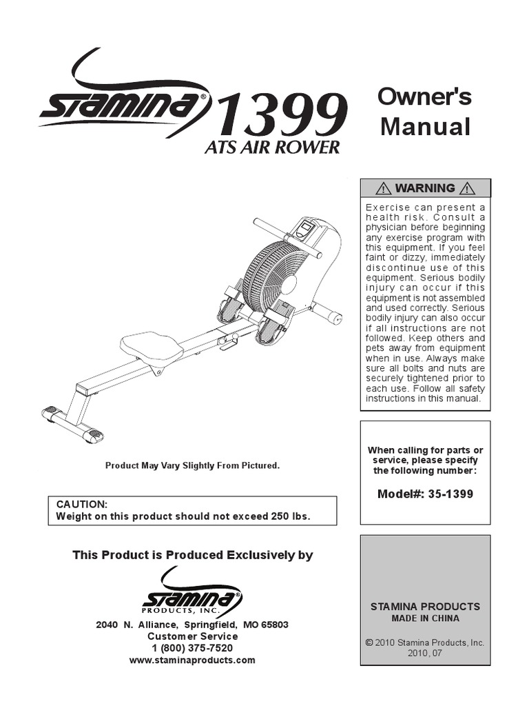 Stamina Ats Air Rower Model 35 1399 Owner S Manual Optimized | PDF ...