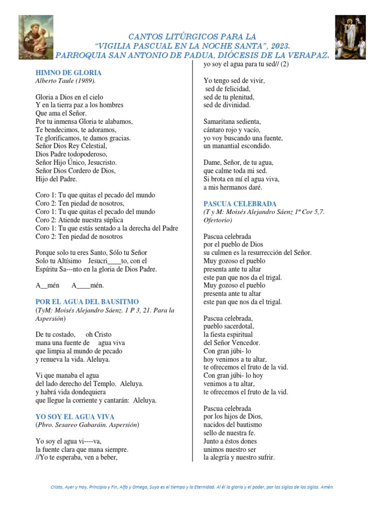 Cantos Liturgicos Vigilia Pascual 2023 Sin Notas | PDF | Pascua de ...