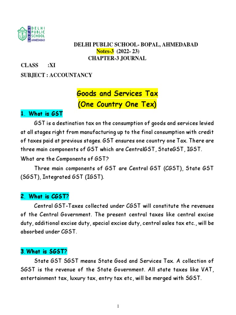 GST Basics for Class XI Accountancy | PDF | Value Added Tax | Taxes
