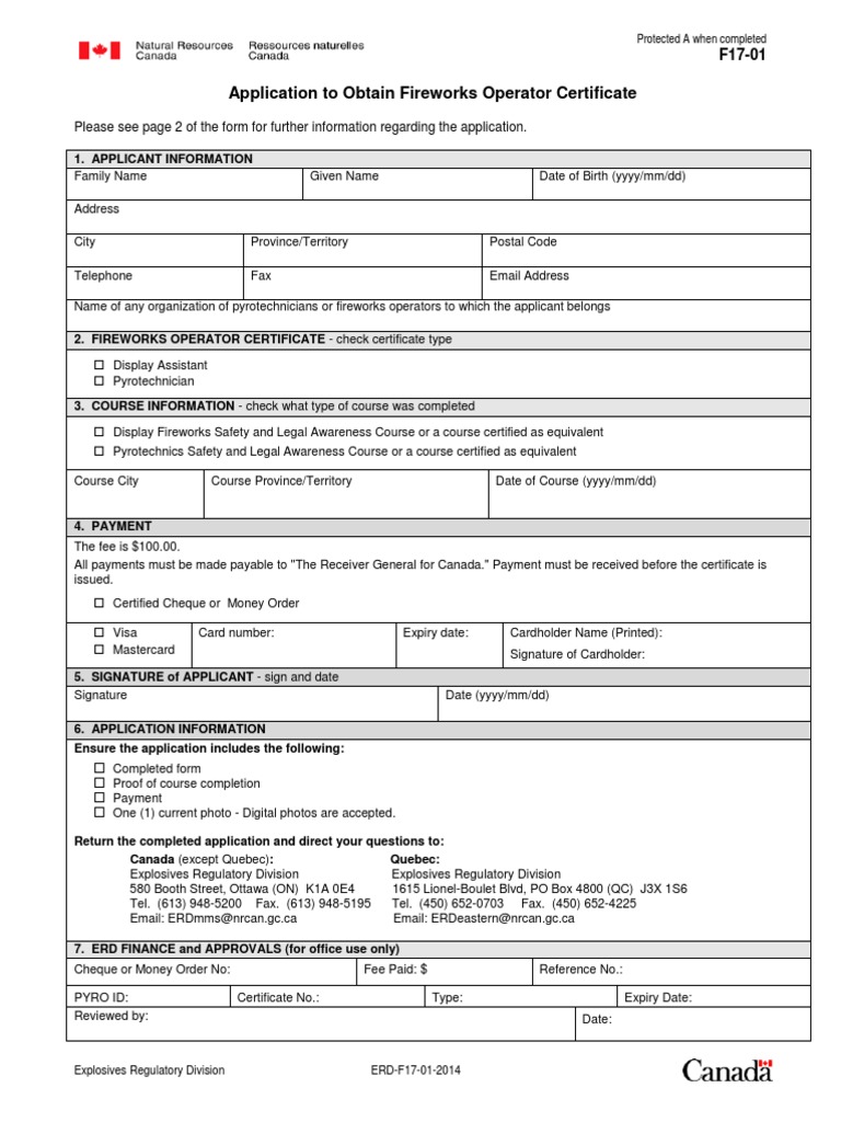 Application To Obtain Fireworks Operator Certificate | Download Free ...