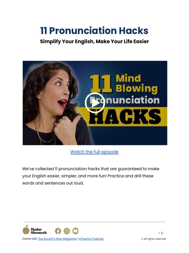 11 Pronunciation Hacks Freebie | PDF | Stress (Linguistics) | English ...