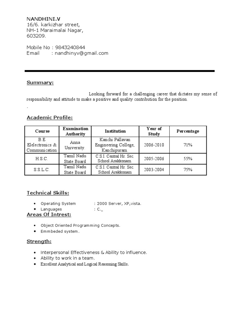 Nandhini Resume Pdf