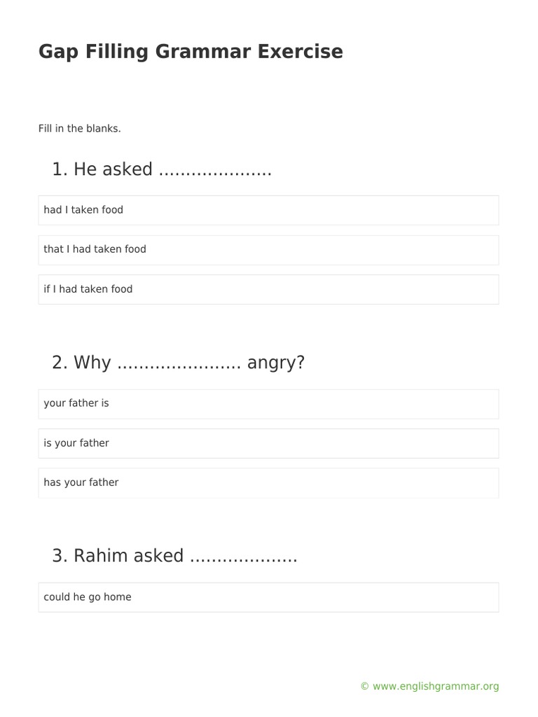 Gap Filling Grammar Exercise | PDF