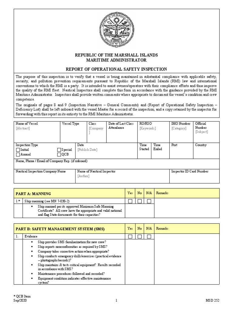 MSD 252 Safety Inspection Form | PDF | Leak | Valve