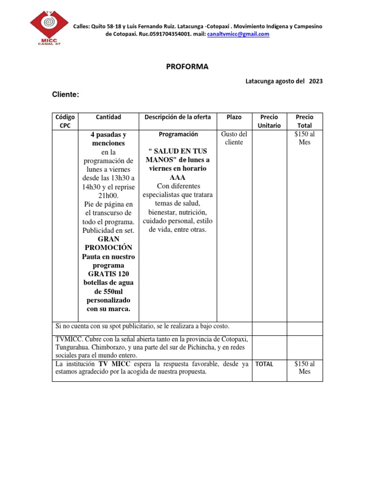 Proforma Salud | PDF