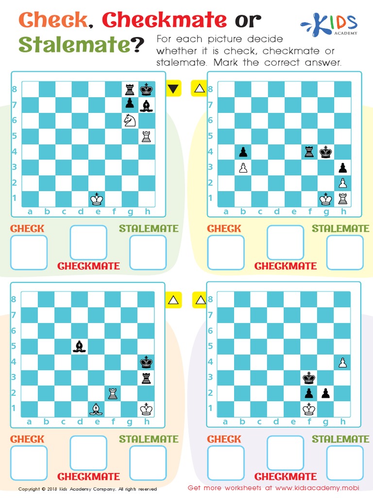 Grade 1 Check Checkmate or Stalemate Worksheet | PDF