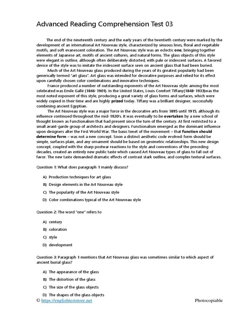 Advanced Reading Comprehension Test03 | PDF | Art Nouveau | Ornament (Art)