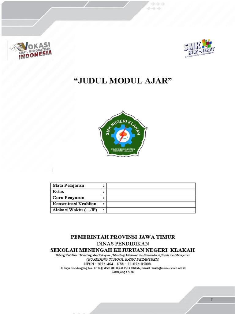 Template Modul Ajar - SMKN Klakah | PDF | Karier & Perkembangan