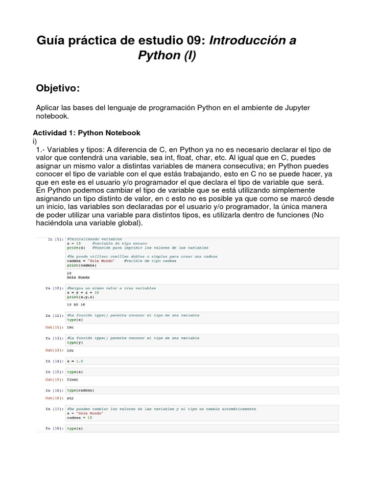 Introducción a Python en Jupyter Notebook | PDF | Python (lenguaje de programación) | Variable ...