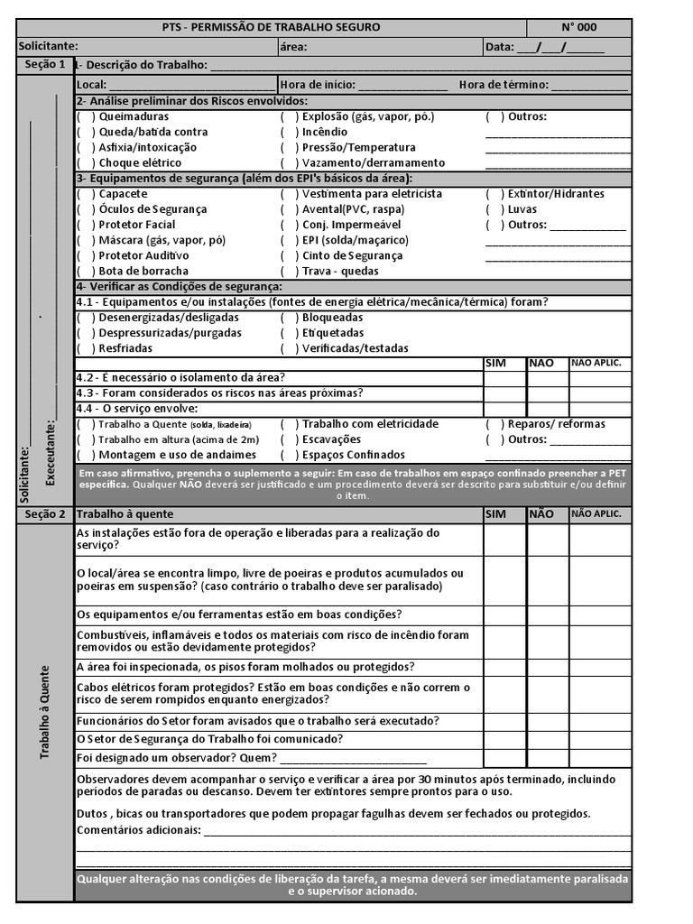 PTS Permissao de Trabalho Seguro | Download grátis PDF | Eletricidade ...