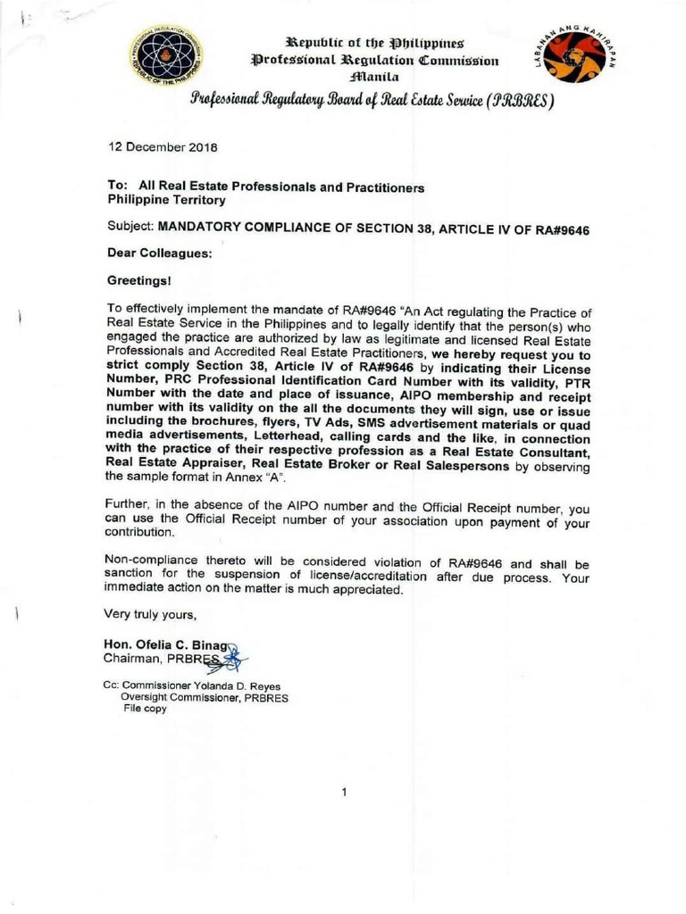 PRBRES Letter - Posting Requirement | PDF