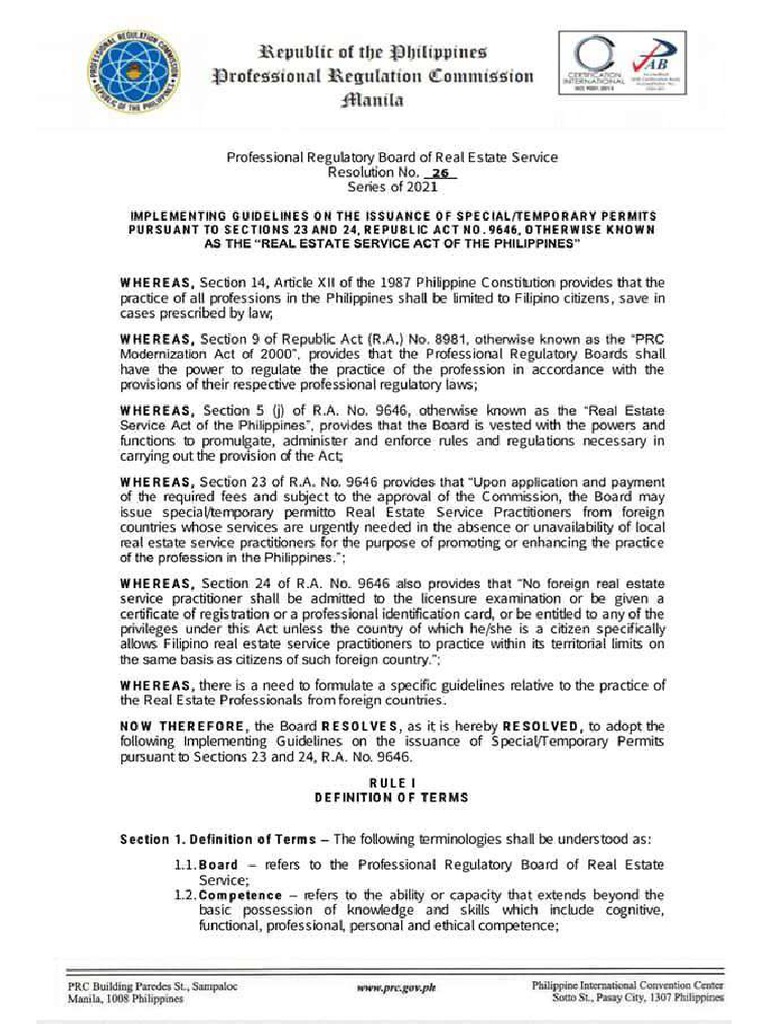 PRBRES Reso 26 S. 2021 - Guidelines On Foreign Reciprocity | PDF