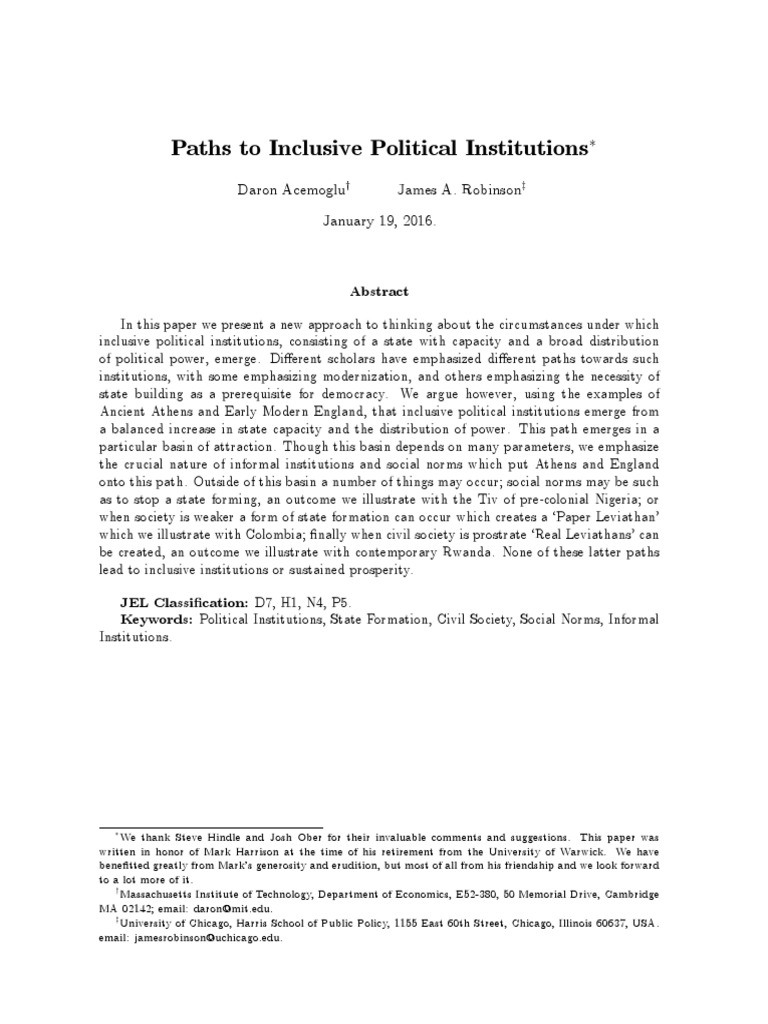 Acemoglu e Robinson (2016) Paths To Inclusive Political Institutions ... Acemoglu e Robinson (2016) Paths To Inclusive Political Institutions ...