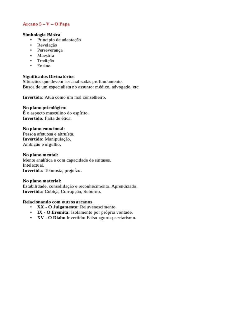 Arcano 5 - V - O Papa | PDF