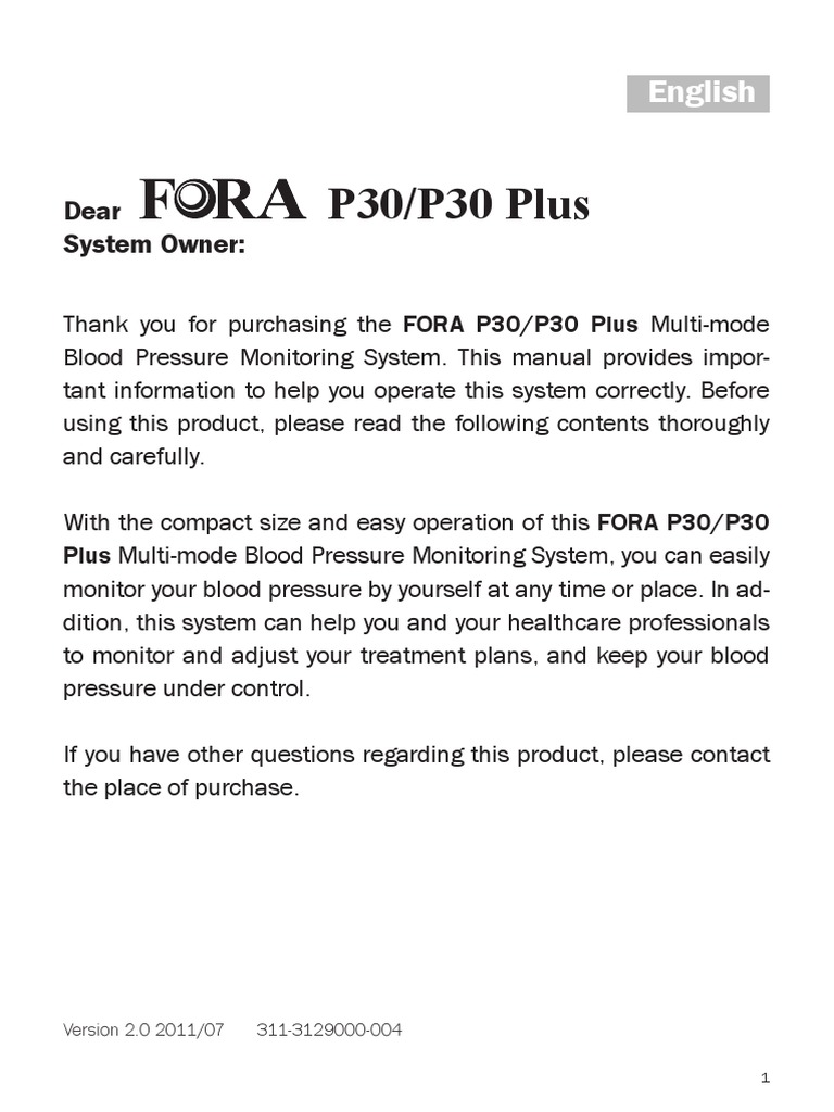 Fora Active Plus P 30 Manual | Download Free PDF | Blood Pressure ...