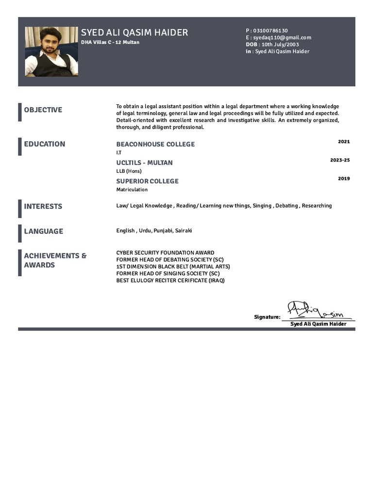 Syed Ali Qasim Haider (Resume) | PDF