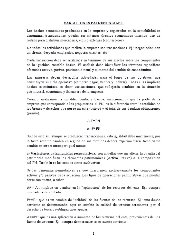Variaciones Patrimoniales y Ejemplos | PDF | Contabilidad | Economias