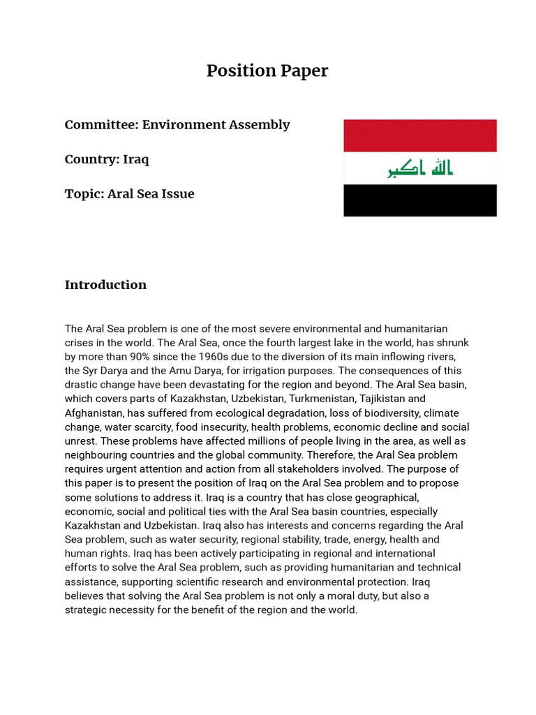 MUN Position Paper Iraq | PDF | Water | Water Resources MUN Position Paper Iraq | PDF | Water | Water Resources