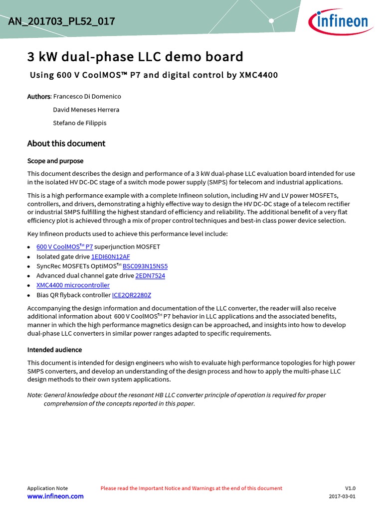 Infineon Eval 3kw 2llc P7 47 Applicationnotes V01 00 En Pdf Resonance Inductor