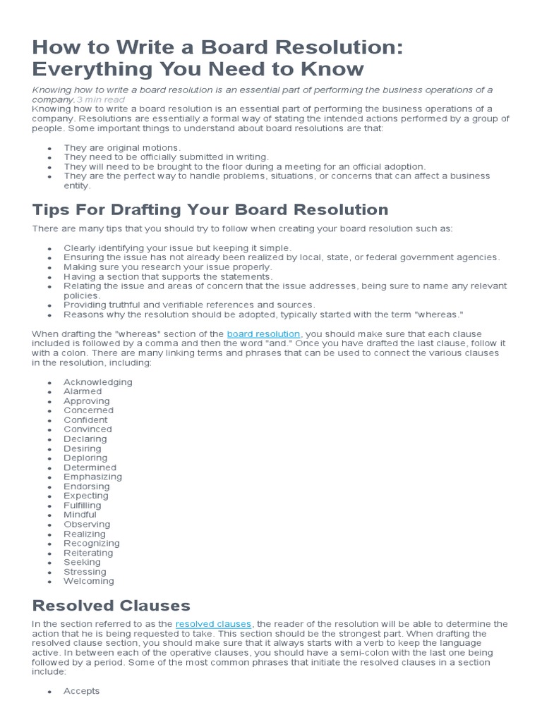 How to Draft a Board Resolution | PDF | Limited Company | Justice