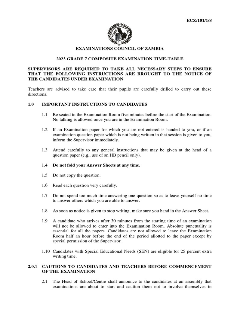 2023 Grade 7 Time Table | PDF