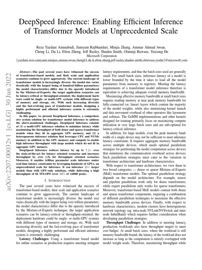 DeepSpeed Inference - Enabling Efficient Inference of Transformer Models at Unprecedented Scale ...