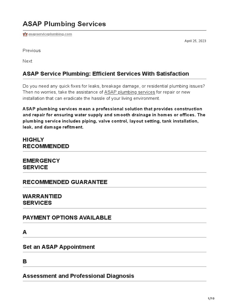 ASAP Plumbing Services | Download Free PDF | Plumbing | Water Heating
