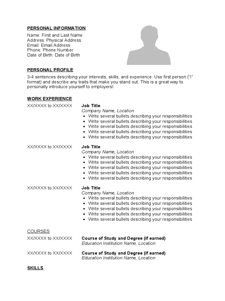CV Template | PDF | Résumé | Cognition