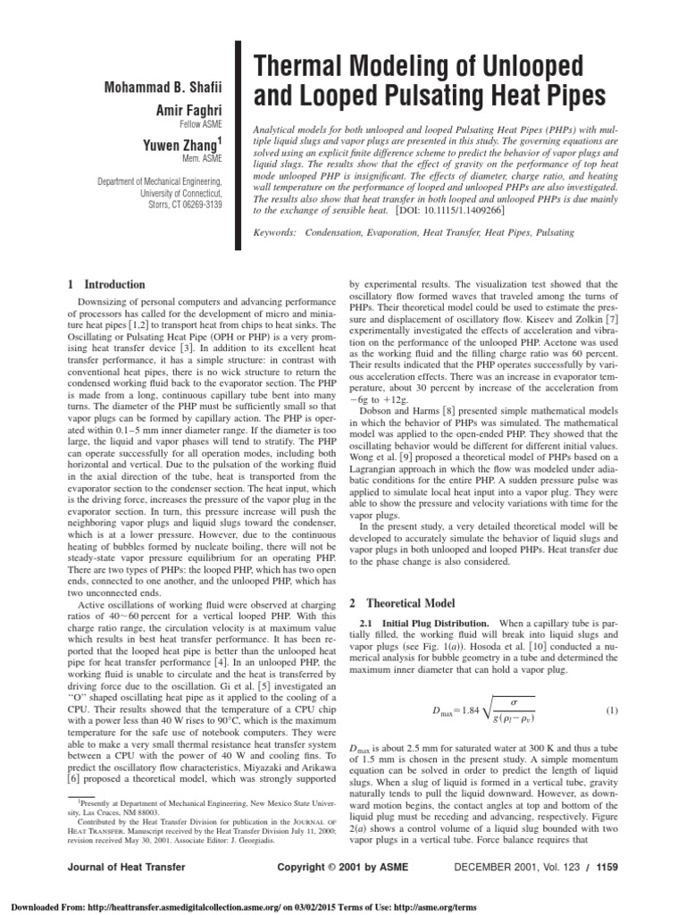 Thermal Modeling of Unlooped and Looped Pulsating Heat Pipes | PDF | Heat Transfer | Liquids