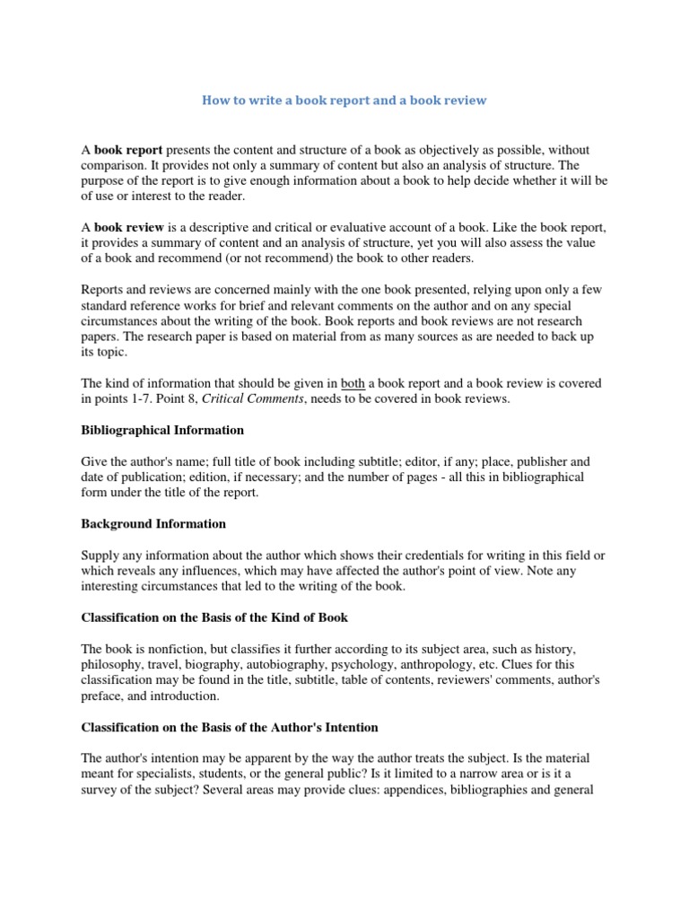 Writing Book Reports and Reviews | PDF | Books | Thesis